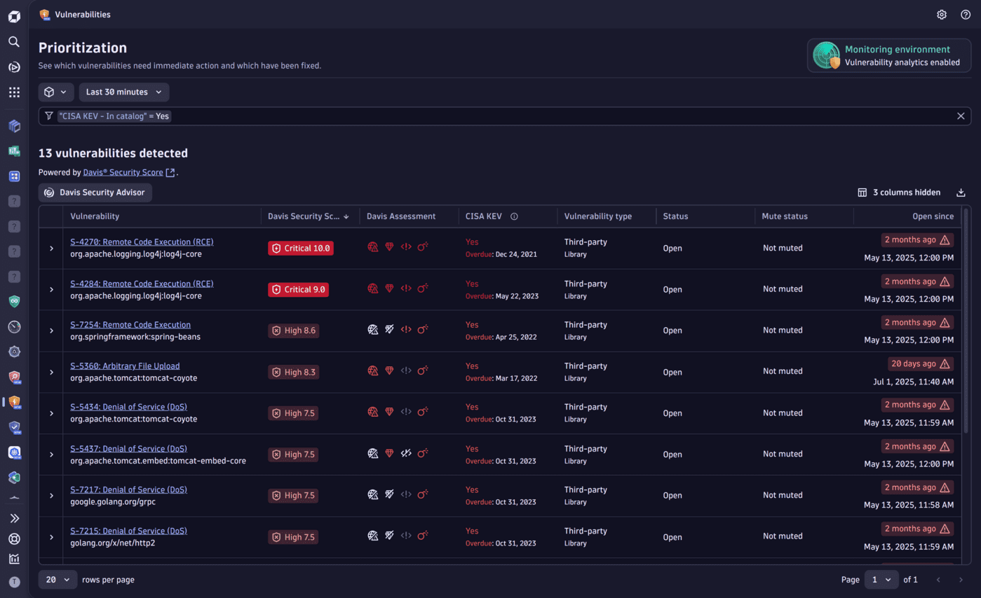 Prioritize vulnerabilities — Dynatrace Docs