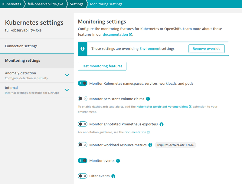 Global Default Monitoring Settings For Kubernetesopenshift — Dynatrace