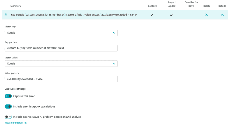 Configure error detection for web applications — Dynatrace Docs