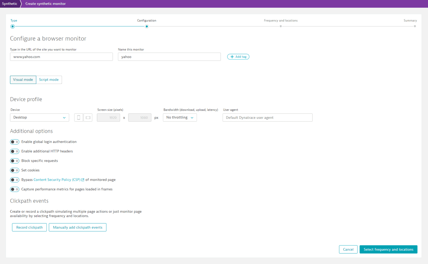 Create a single-URL browser monitor — Dynatrace Docs