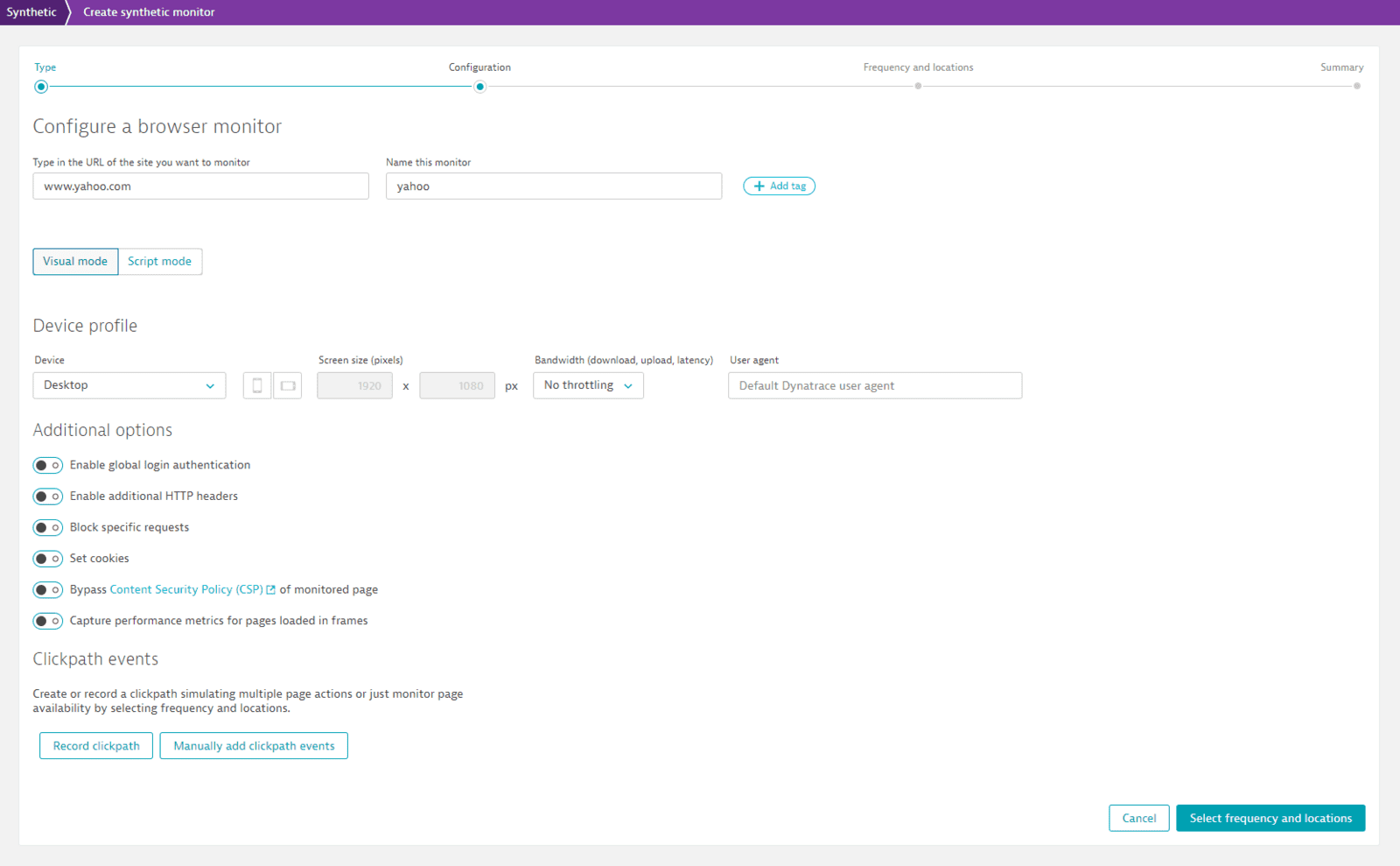Create a single-URL browser monitor — Dynatrace Docs