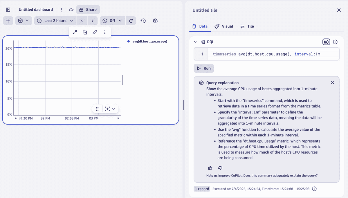 Summarize and explain queries with Davis CoPilot — Dynatrace Docs
