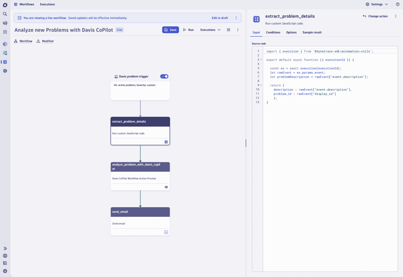 Summarize open problems with Davis CoPilot in Workflows — Dynatrace Docs