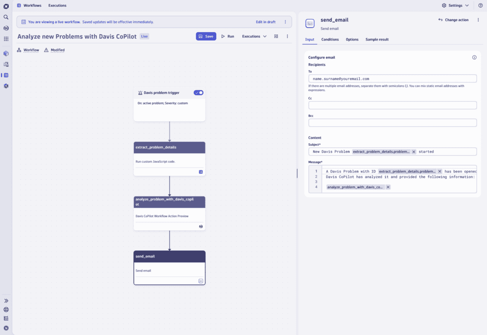 Summarize open problems with Davis CoPilot in Workflows — Dynatrace Docs