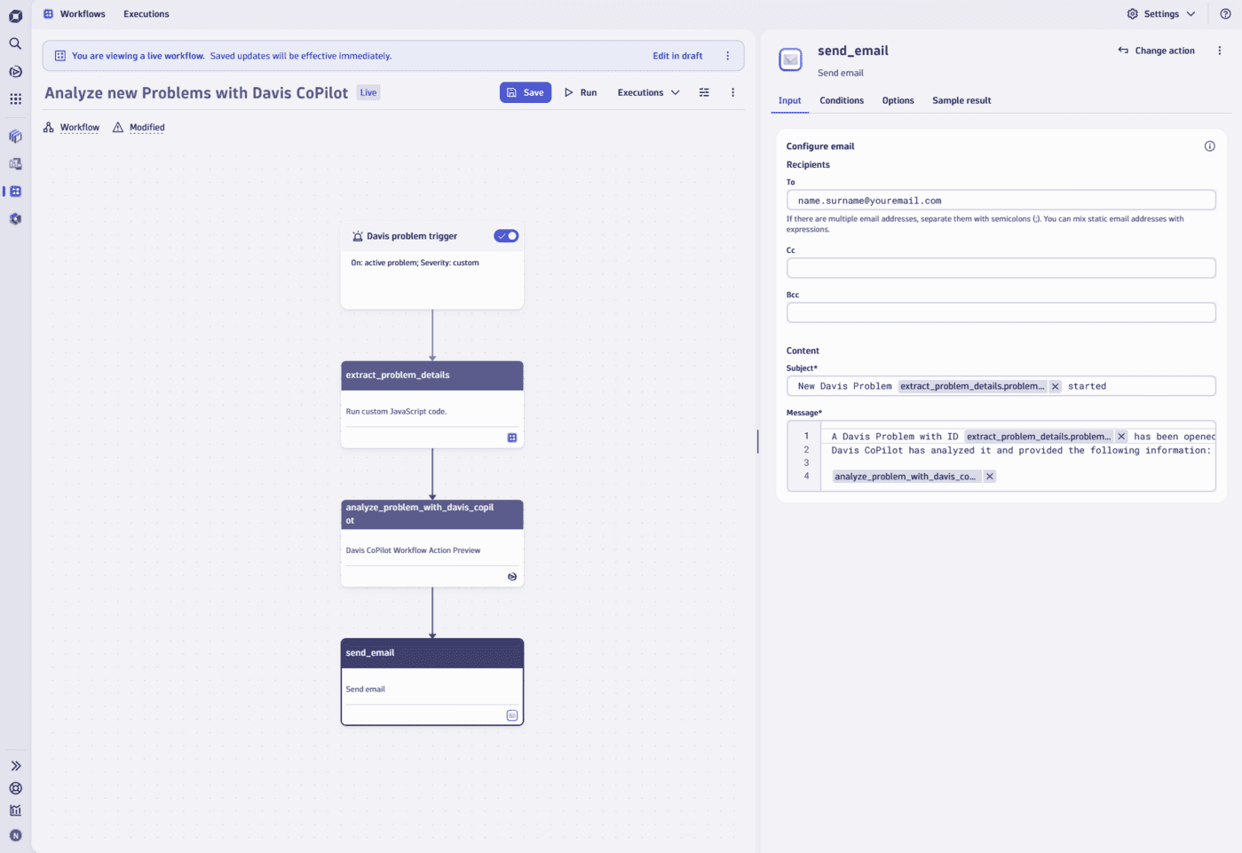 Summarize open problems with Davis CoPilot in Workflows — Dynatrace Docs