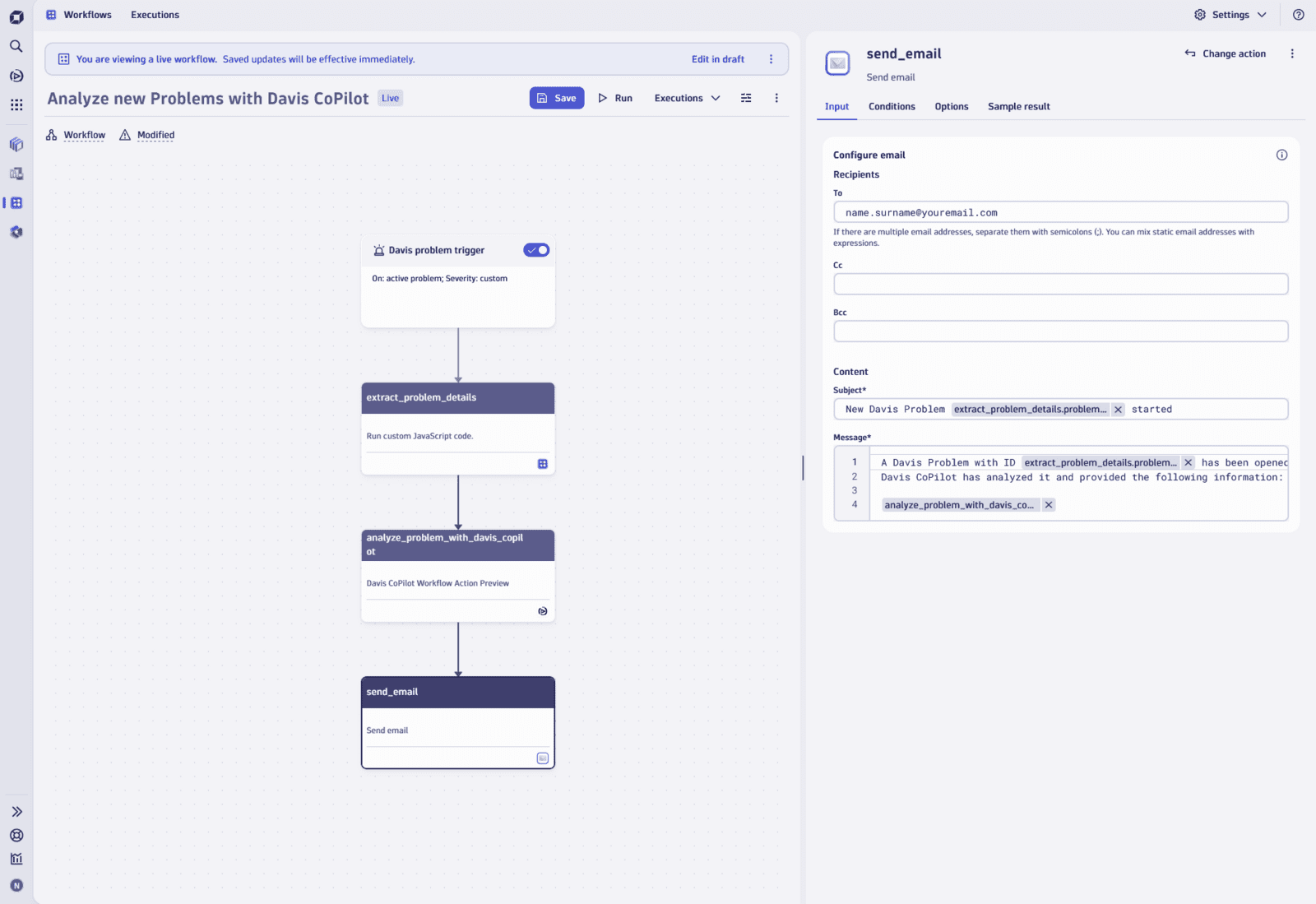 Summarize open problems with Davis CoPilot in Workflows — Dynatrace Docs