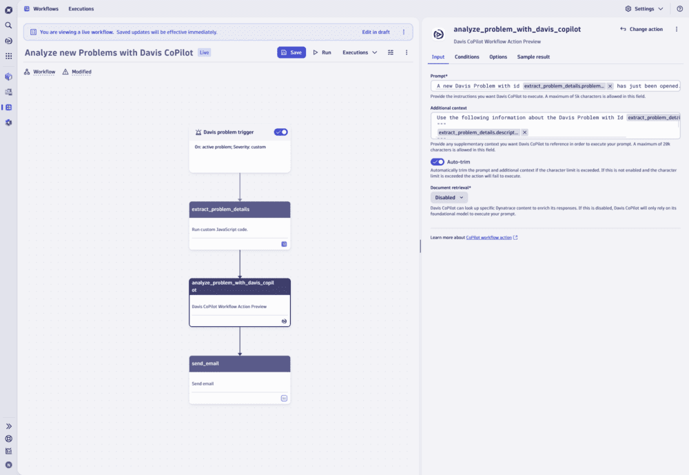 Summarize open problems with Davis CoPilot in Workflows — Dynatrace Docs
