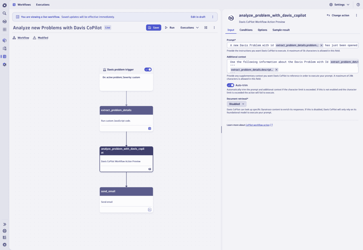 Summarize open problems with Davis CoPilot in Workflows — Dynatrace Docs