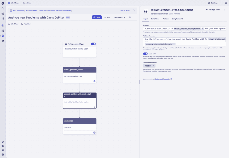 Summarize open problems with Davis CoPilot in Workflows — Dynatrace Docs