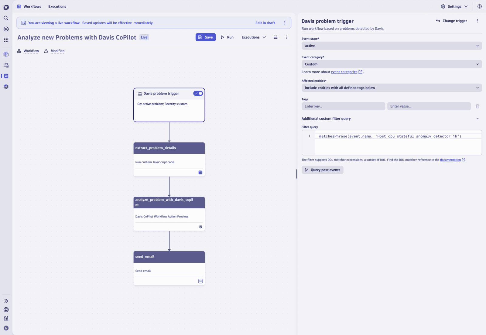 Summarize open problems with Davis CoPilot in Workflows — Dynatrace Docs