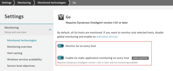 Enable Go monitoring — Dynatrace Docs