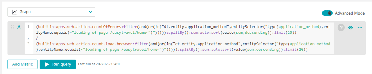 Data Explorer Advanced mode query editor — Dynatrace Docs