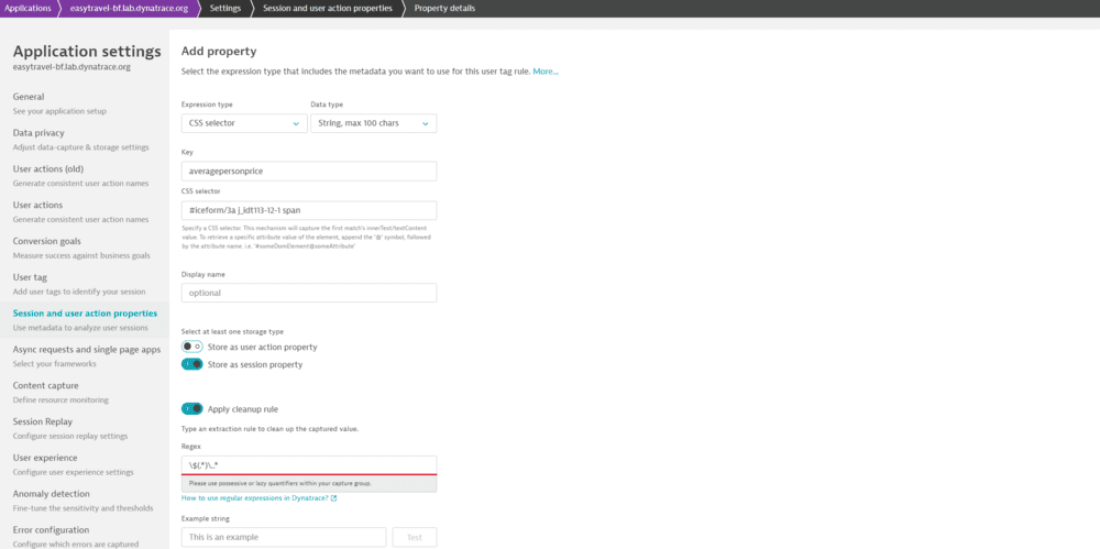 Define user action and user session properties for web applications — Dynatrace Docs