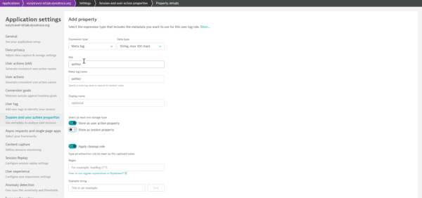 Define user action and user session properties for web applications — Dynatrace Docs