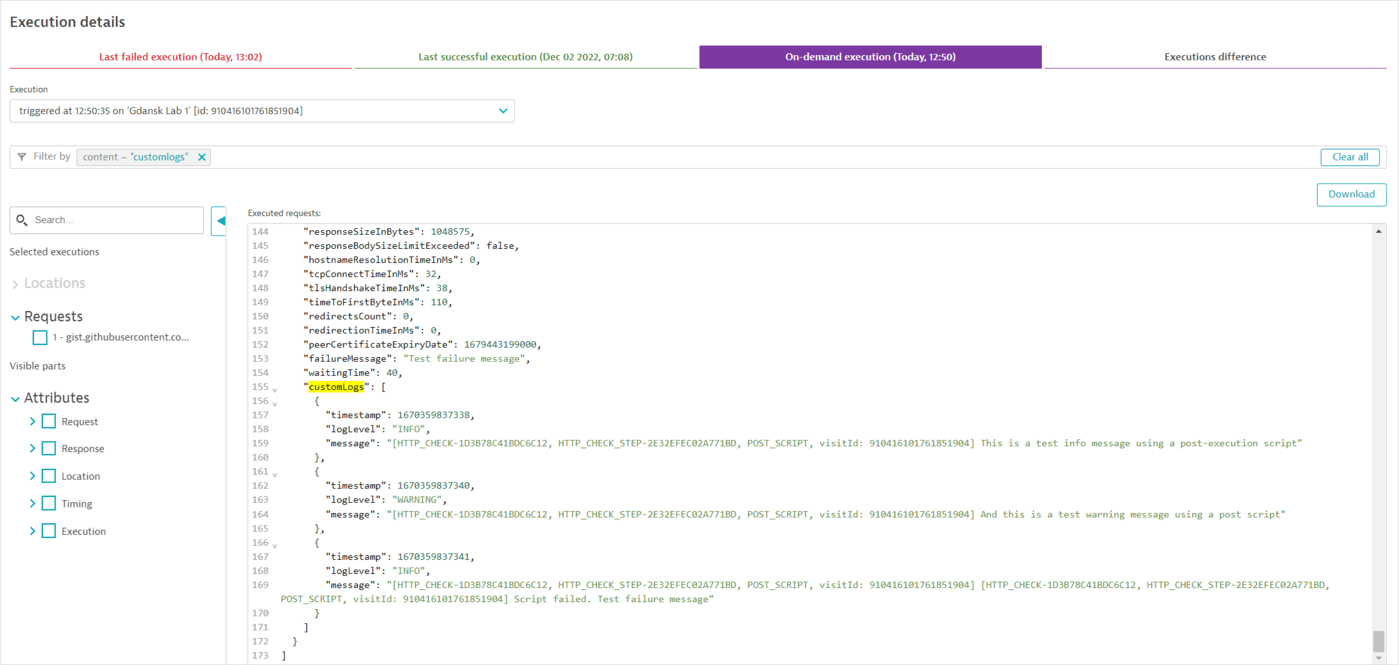 HTTP monitors reporting results (classic) — Dynatrace Docs
