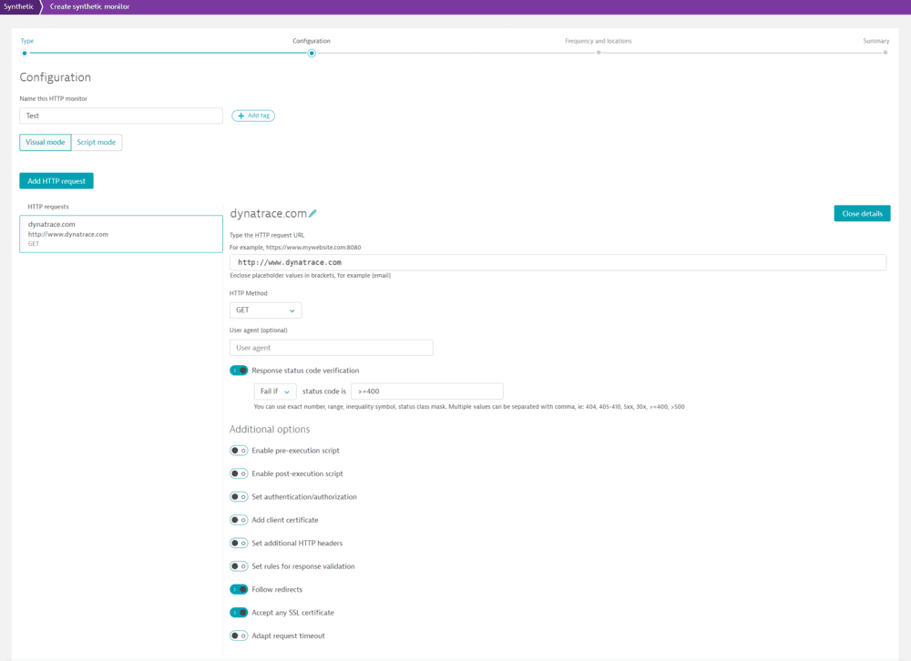 Create an HTTP monitor (classic) — Dynatrace Docs