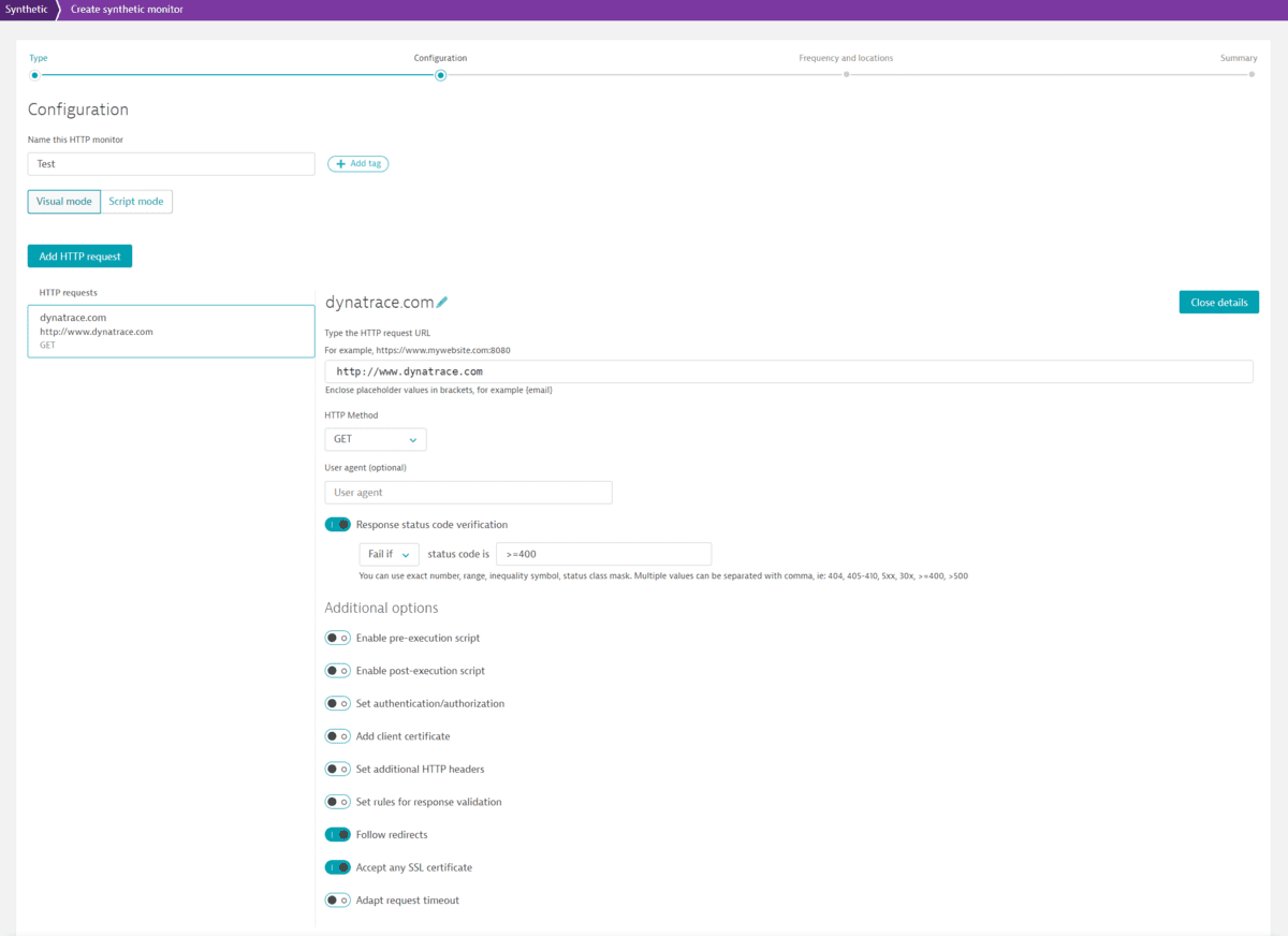 Create an HTTP monitor — Dynatrace Docs