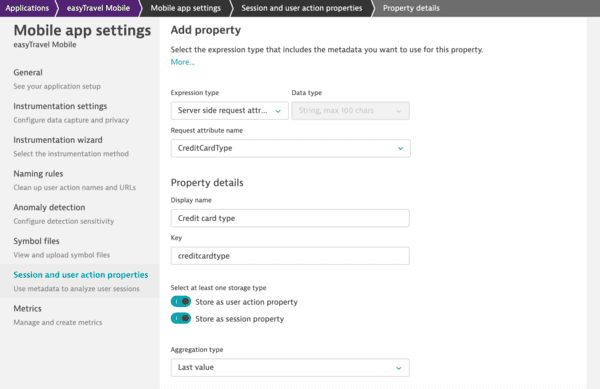 Define user action and user session properties for mobile applications — Dynatrace Docs