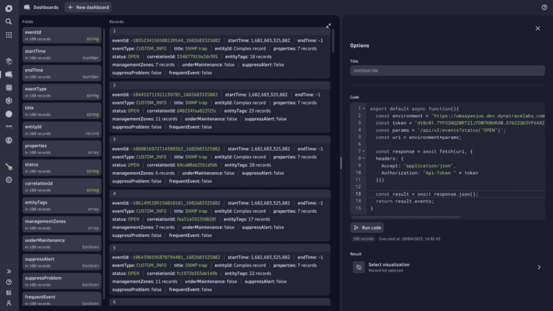 Add code to a dashboard — Dynatrace Docs