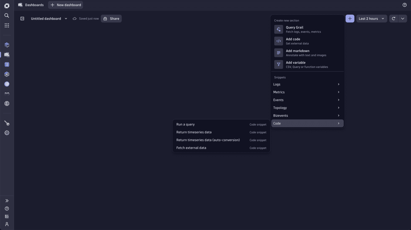 Add code to a dashboard — Dynatrace Docs