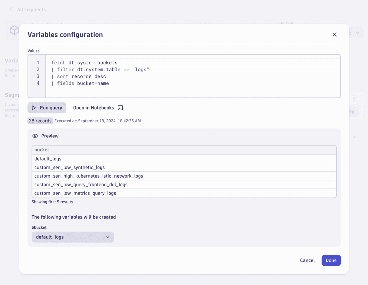 Variables in segments — Dynatrace Docs