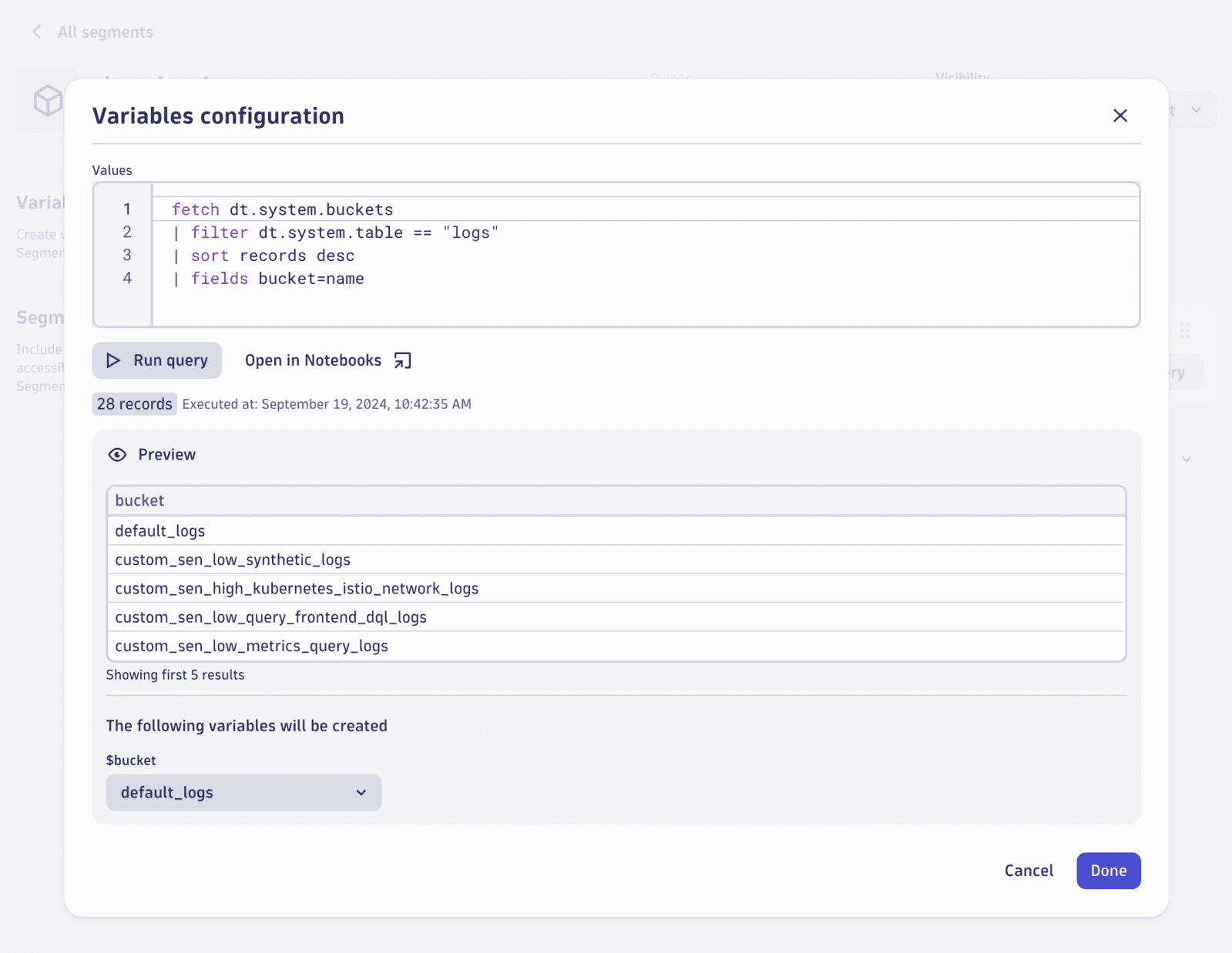 Variables in segments — Dynatrace Docs