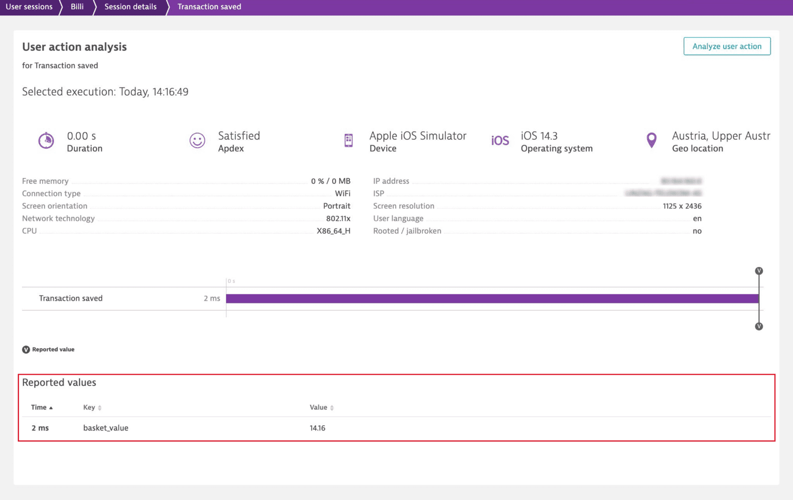 Define user action and user session properties for mobile applications — Dynatrace Docs