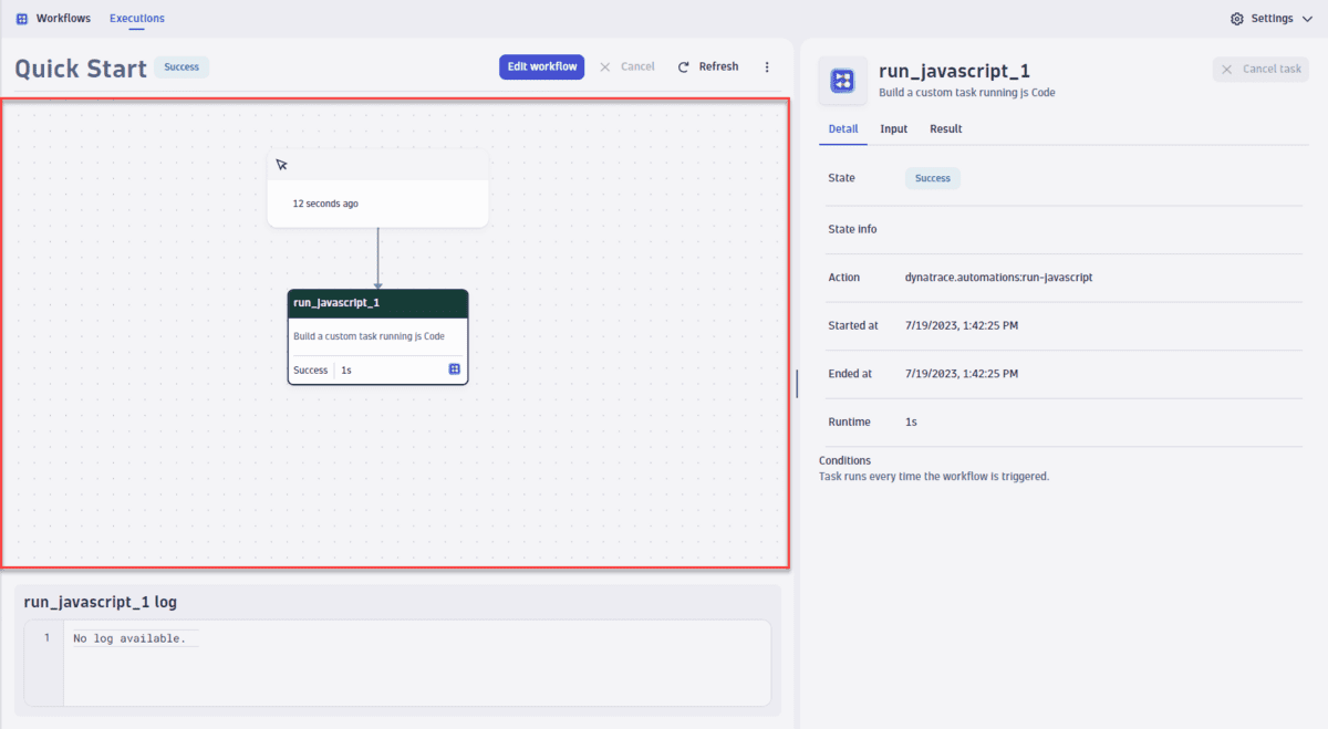 Run and monitor workflows created in Dynatrace Workflows — Dynatrace Docs