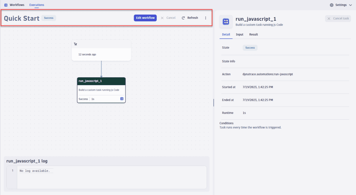 Run and monitor workflows created in Dynatrace Workflows — Dynatrace Docs