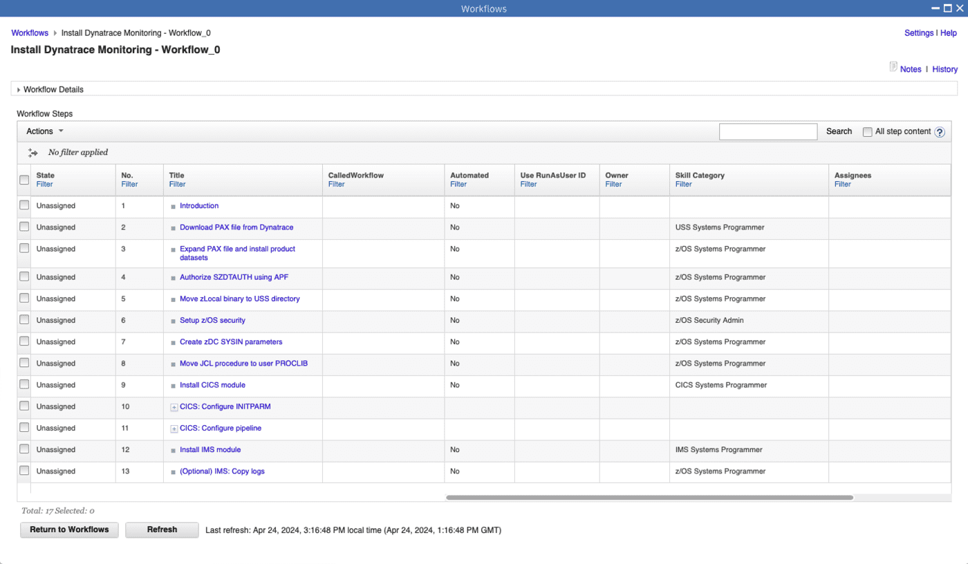 z/OSMF installation workflow — Dynatrace Docs