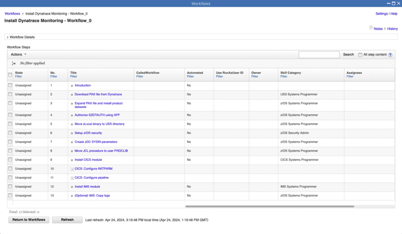 z/OSMF installation workflow — Dynatrace Docs