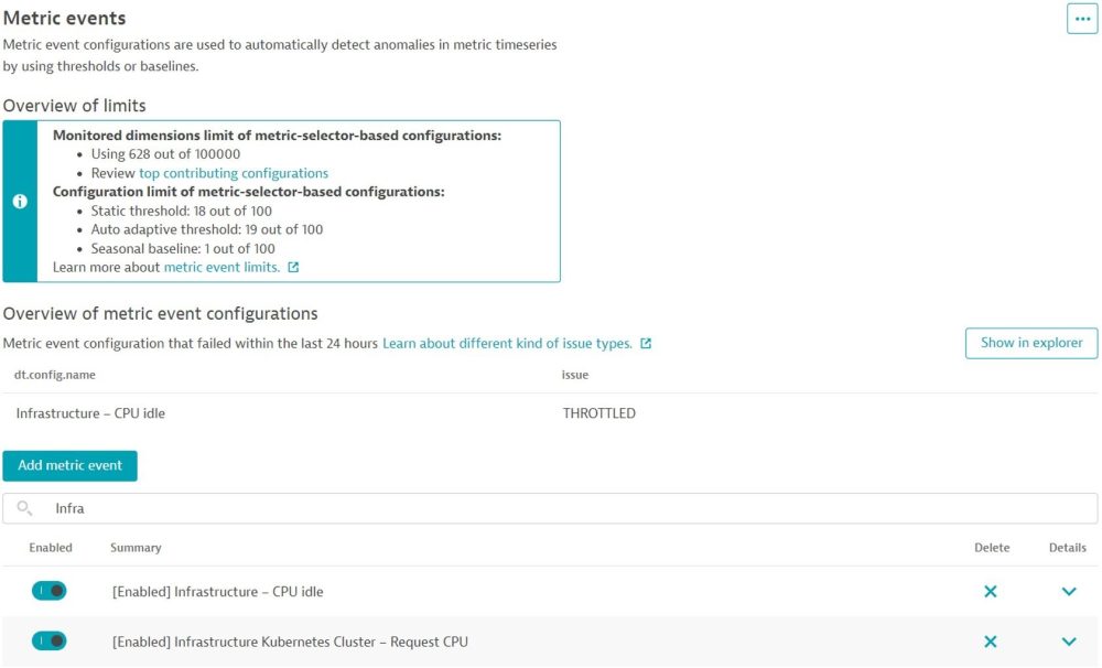 Metric events: Set up anomaly detection based on your business needs