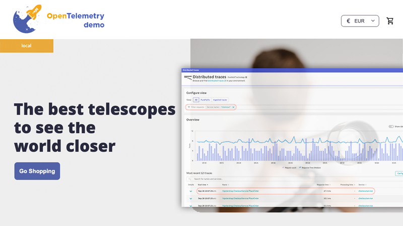 OpenTelemetry demo application on Dynatrace