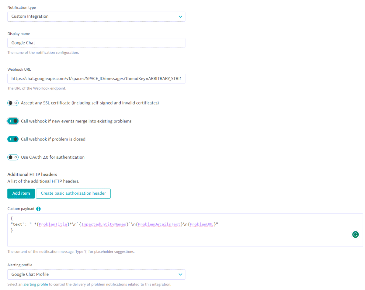 ChatOps integration with Dynatrace and Telegram or Google Chat
