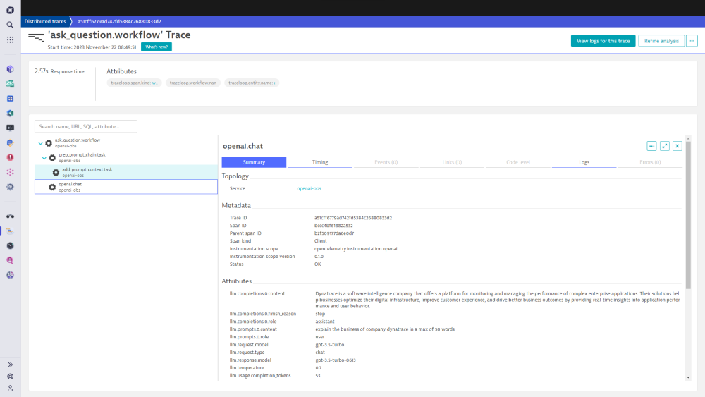 Enhanced AI model observability with Dynatrace and Traceloop OpenLLMetry