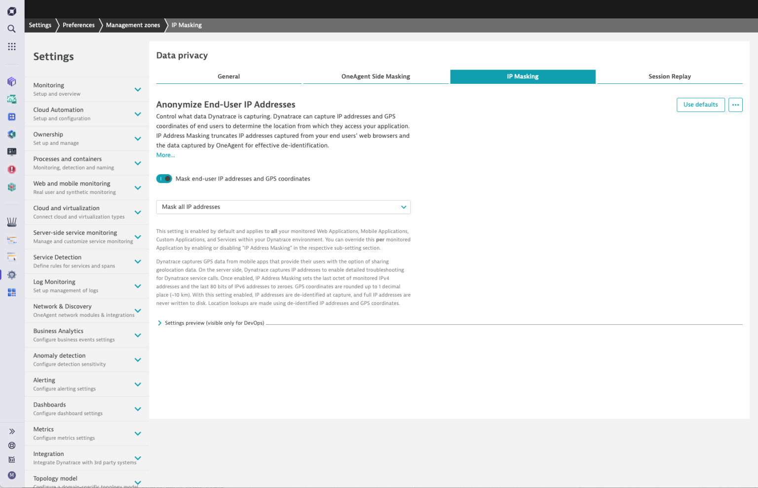 Control compliance in Dynatrace with multiple layers of sensitive data masking