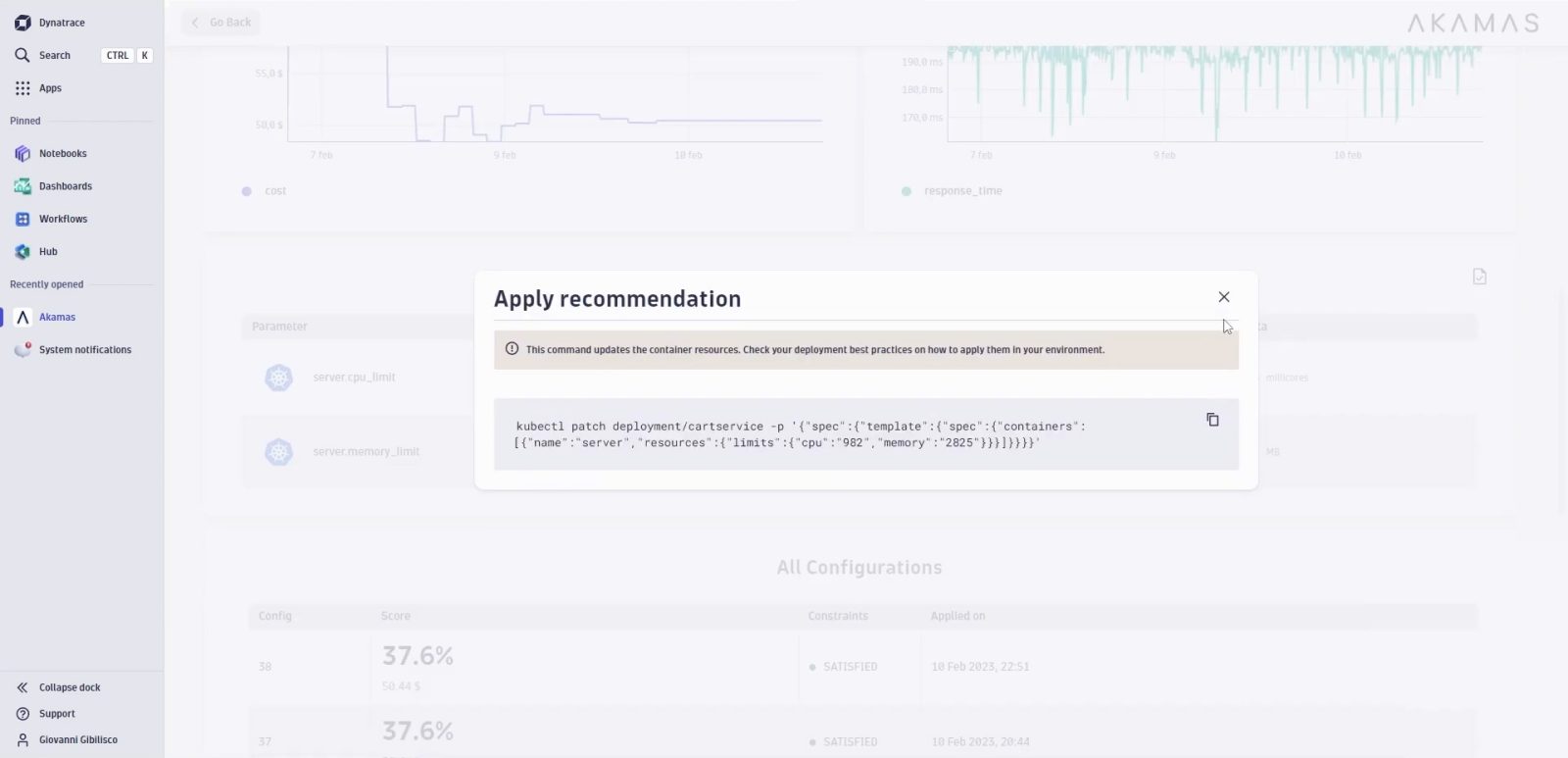 Dynatrace® Apps showcase: Akamas Kubernetes optimization