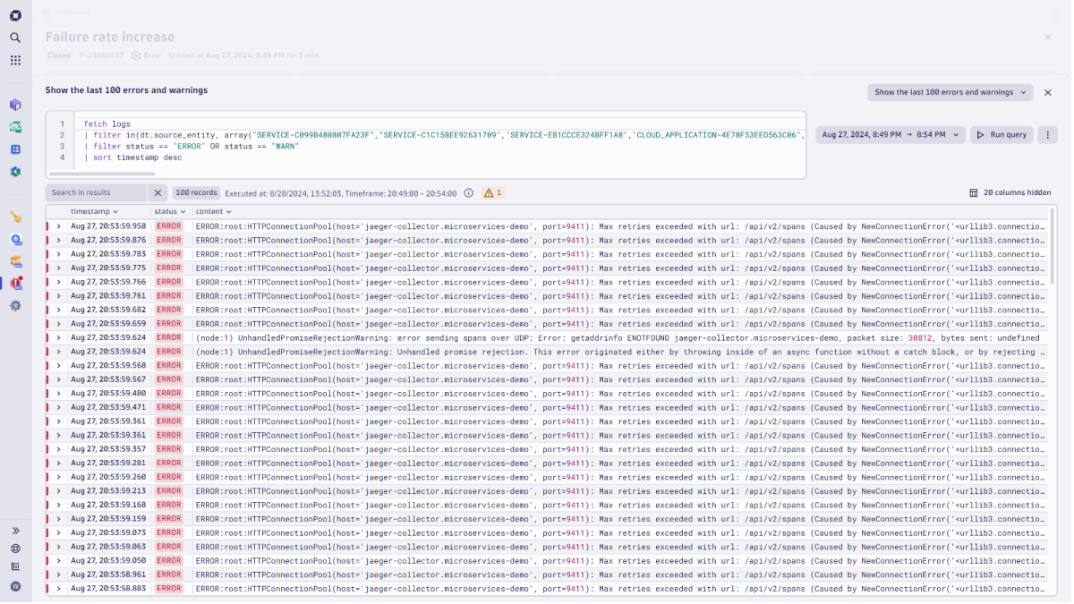 Analyze OpenTelemetry traces and log data