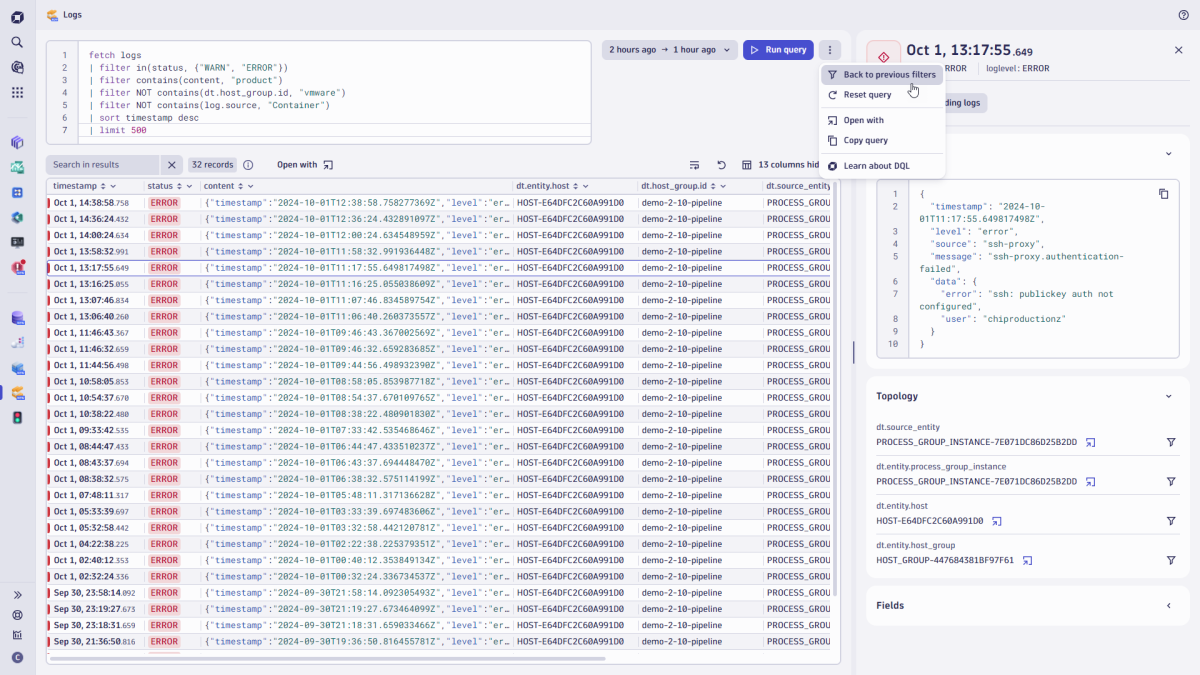 The Dynatrace Logs app