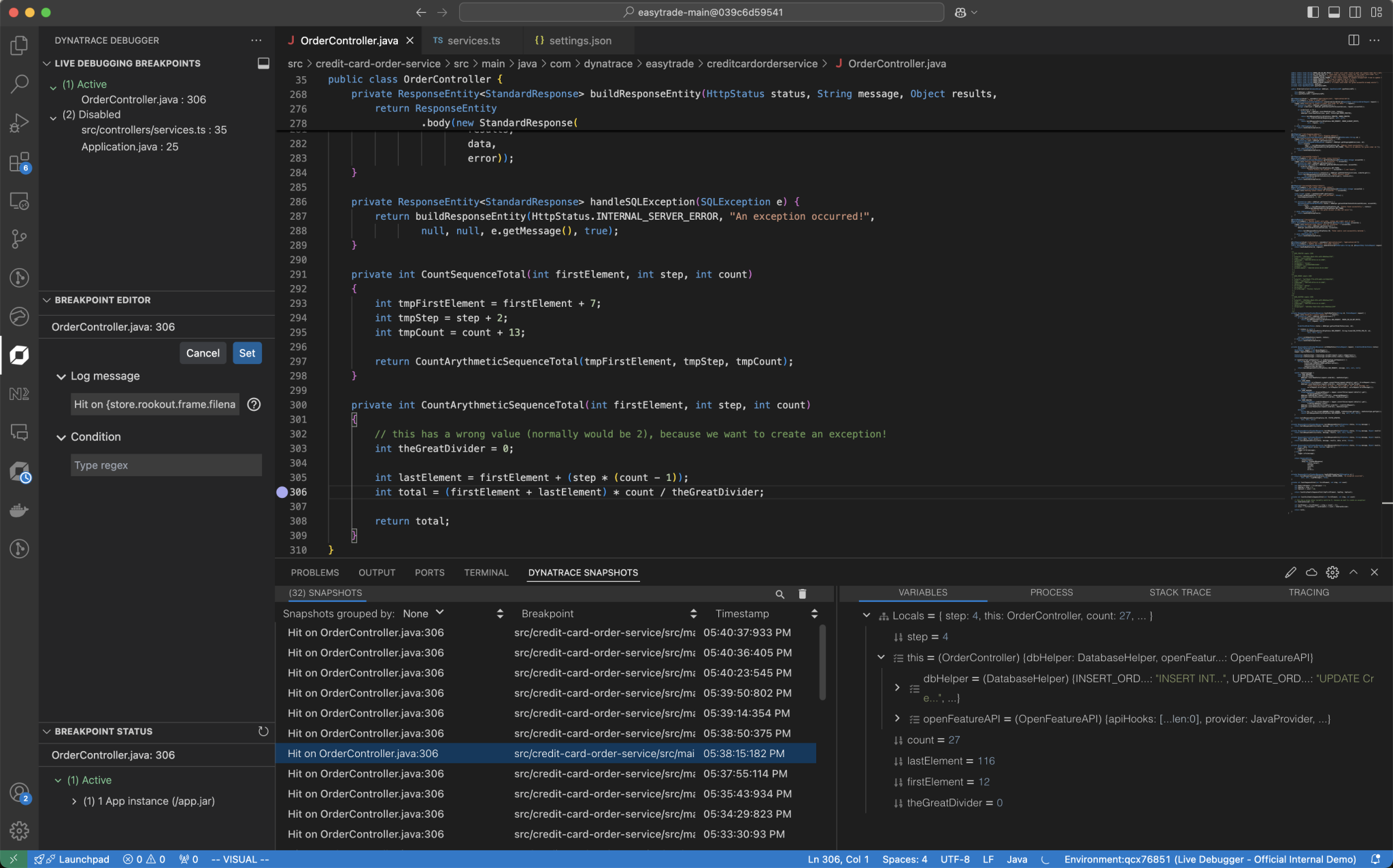 Debug production with Dynatrace Live Debugger