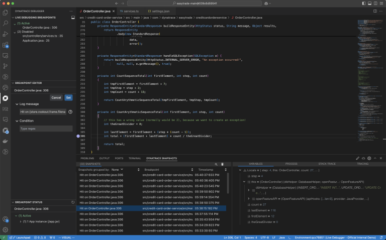 Debug production with Dynatrace Live Debugger