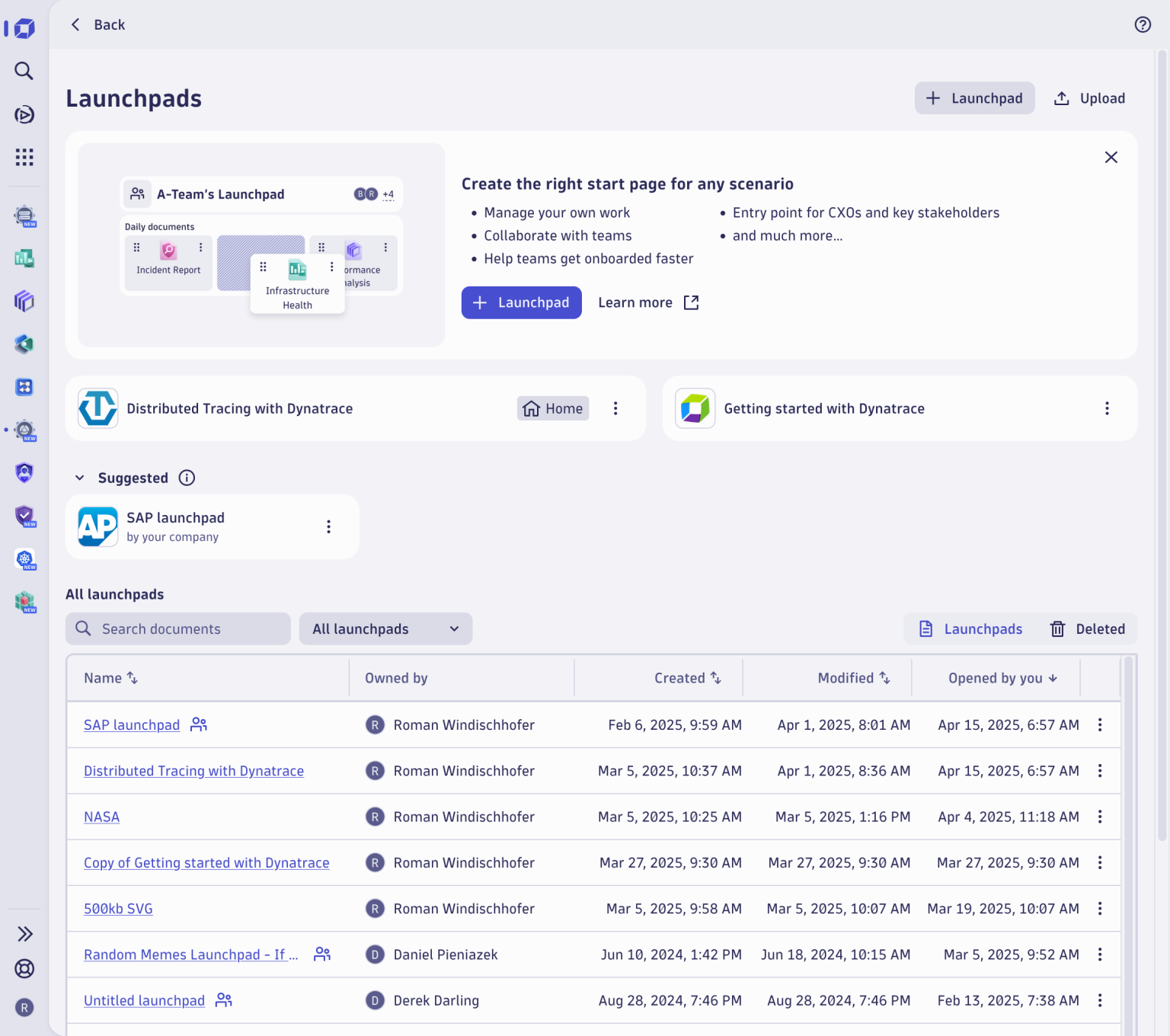 Dynatrace launchpads: Customizable home pages
